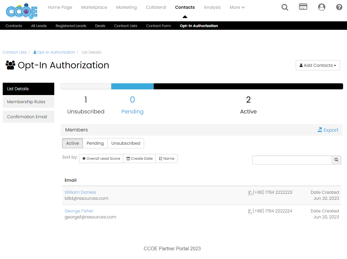 View Detail Feature Bundle: Contacts – ZiftONE Admin