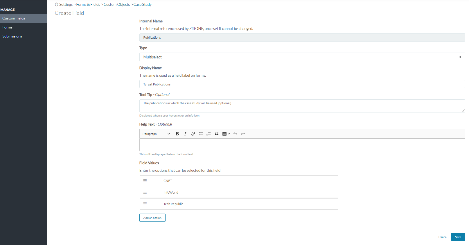 Custom Objects – ZiftONE Admin