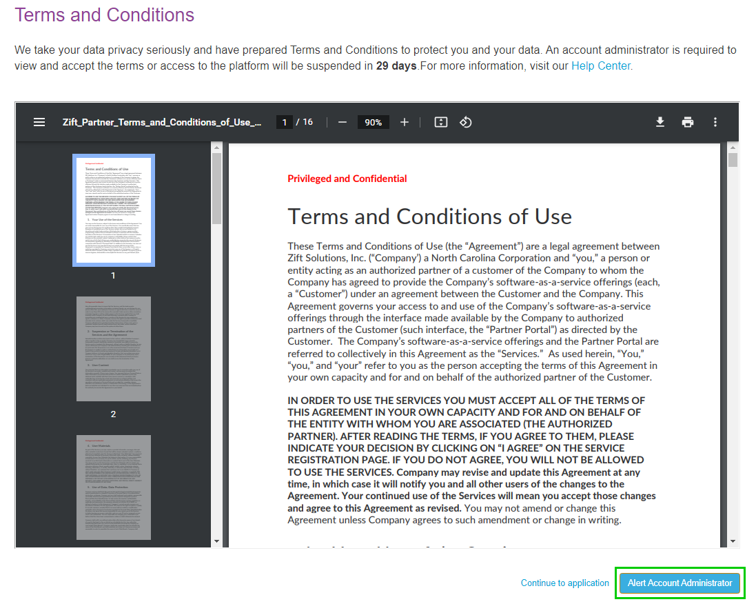 About Terms & Conditions of Service – ZiftONE Admin