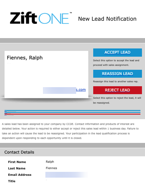 Notification: Lead Distribution – ZiftONE Admin