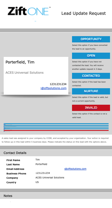 Notification: Lead Distribution – ZiftONE Admin