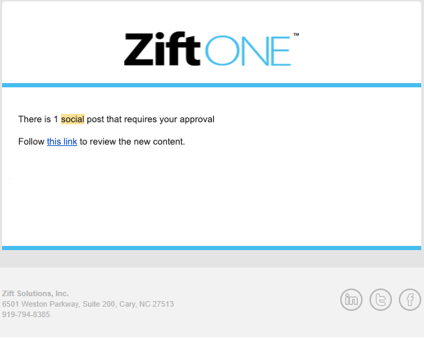 Notification: Social Media Activity – ZiftONE Admin