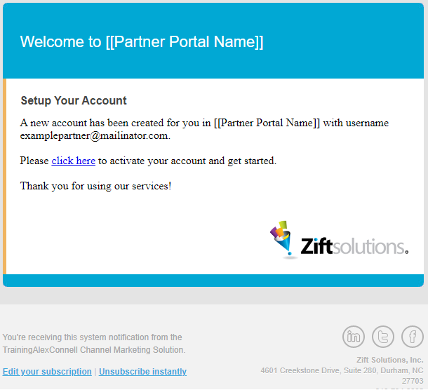 Notification: New Partners/Users – ZiftONE Admin