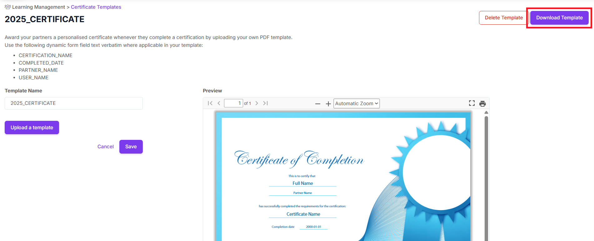 Training Certificates – ZiftONE Admin