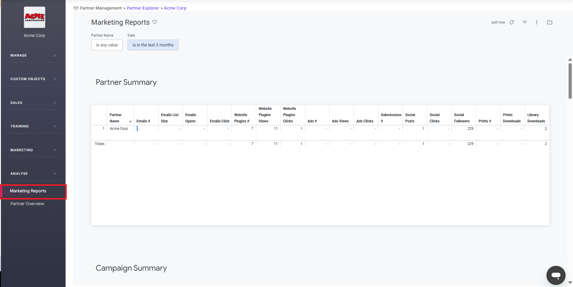 Viewing and Exporting Partner Marketing and Overview Reports – ZiftONE Admin