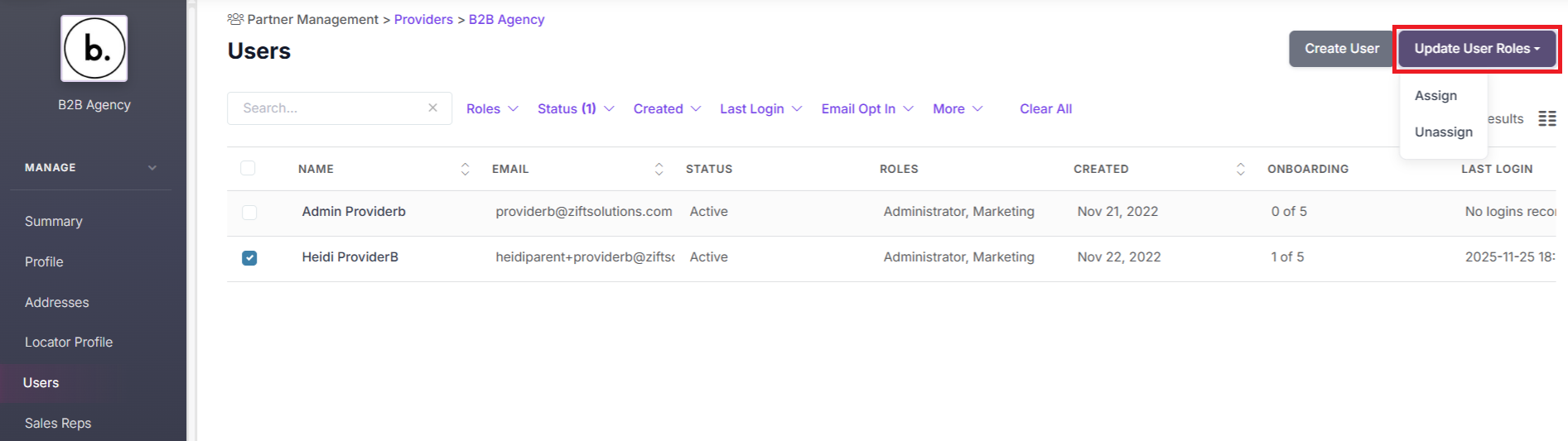 Bulk Managing Provider User Roles – ZiftONE Admin