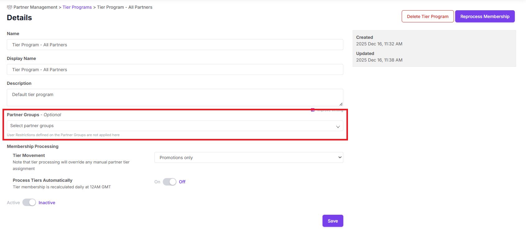 Assigning a Tier Program to Partners – ZiftONE Admin
