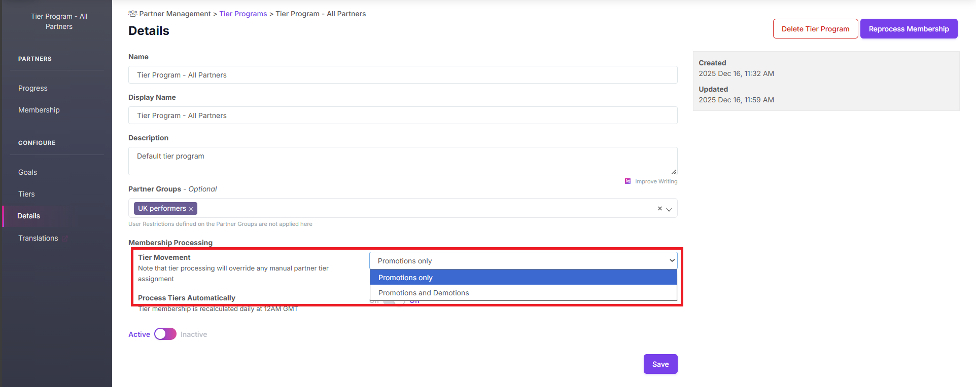 Tier Membership Processing – ZiftONE Admin