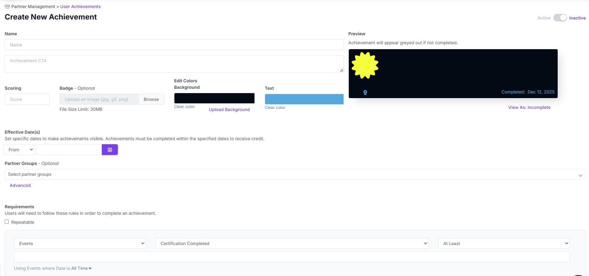 Creating a User Achievement – Unifyr One Admin Academy