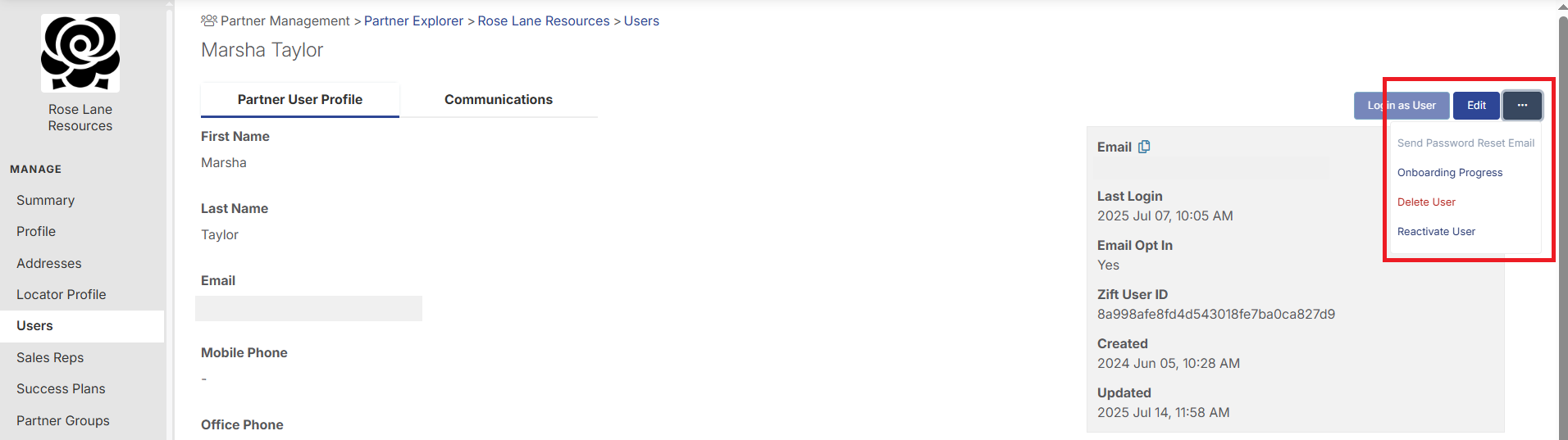 Deactivating Reactivating A Partner User Account Ziftone Admin