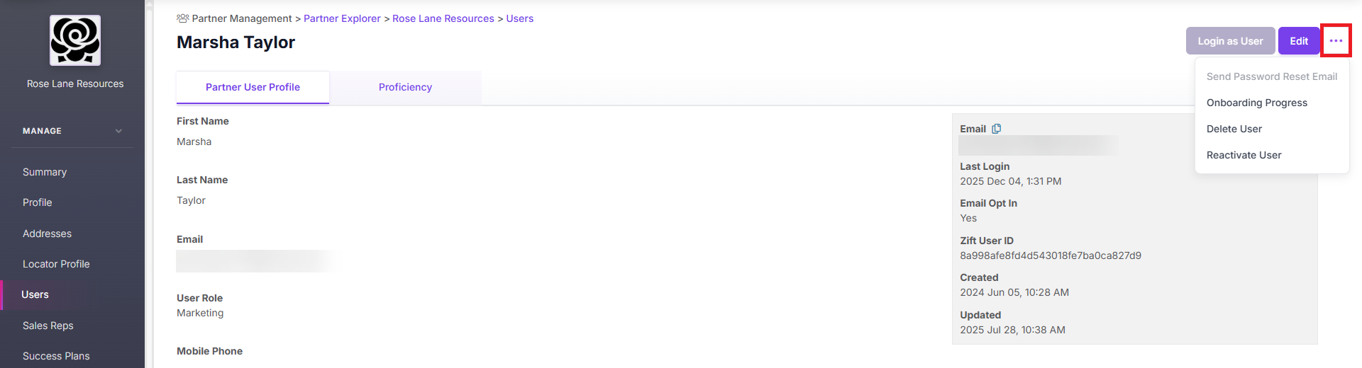 Removing a User from a Partner Account – ZiftONE Admin