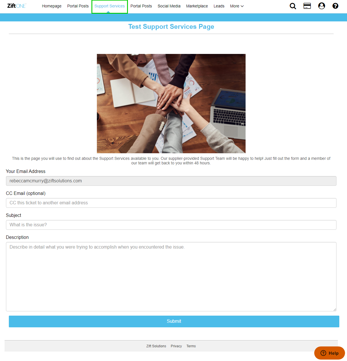 Creating a Custom Page for Support – ZiftONE Admin