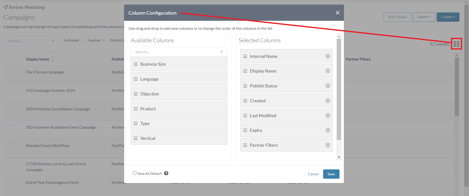 Configuring your Campaigns View – ZiftONE Admin