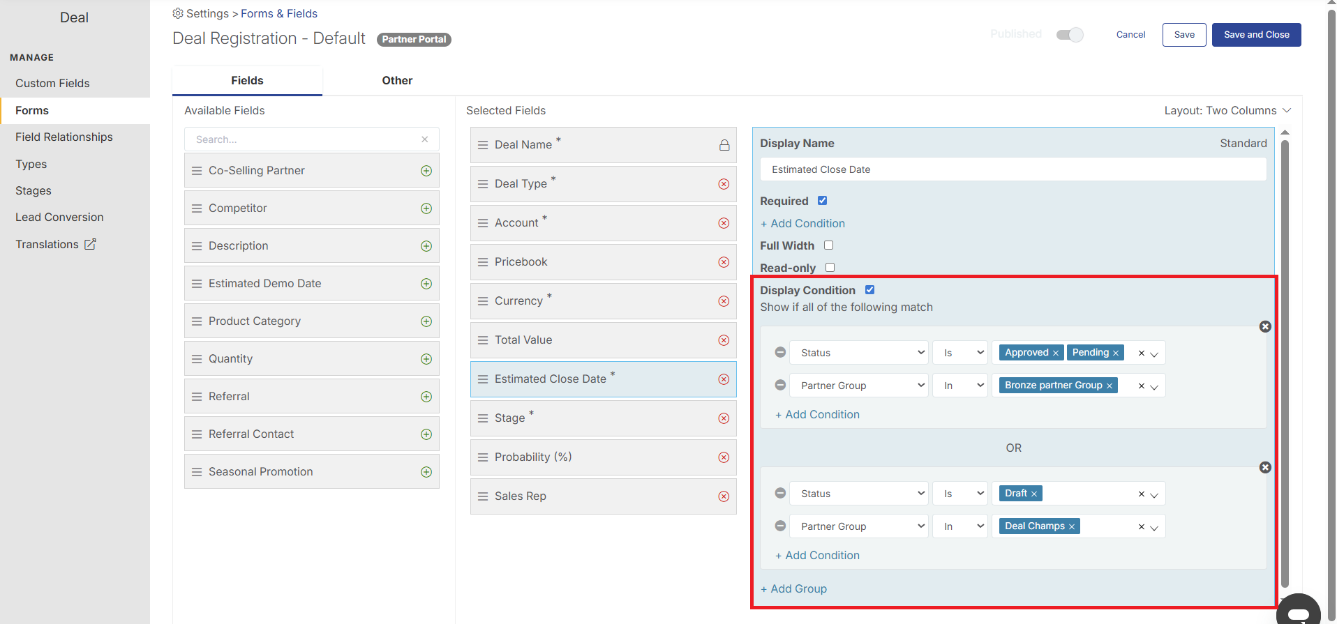 Adding a Display Condition to a Field in a Form – ZiftONE Admin