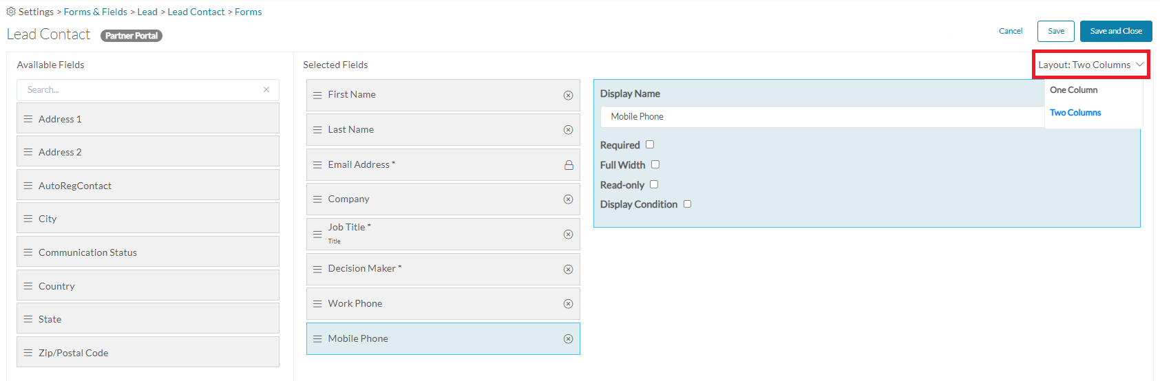 Changing the Column Layout of a Form – ZiftONE Admin