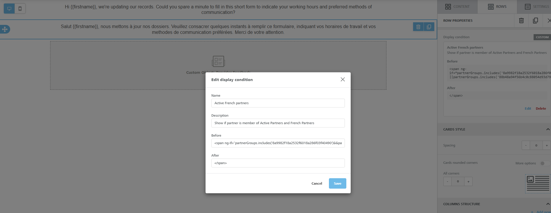 Adding Display Conditions for Content in a Custom Page – ZiftONE Admin