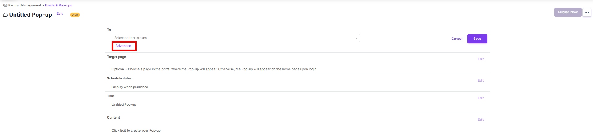 Creating a Pop-up for the Partner Portal – ZiftONE Admin
