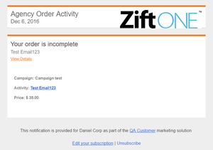 Notification: Custom Activity Order – ZiftONE Admin