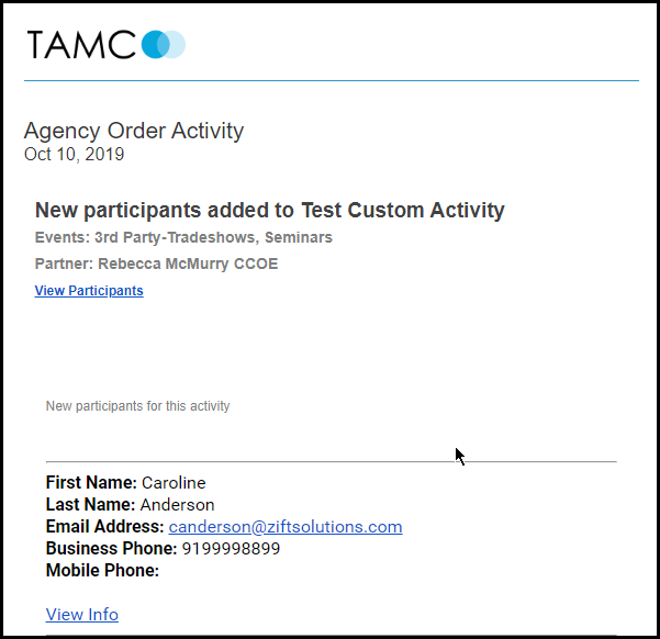 Notification: Custom Activity – ZiftONE Admin