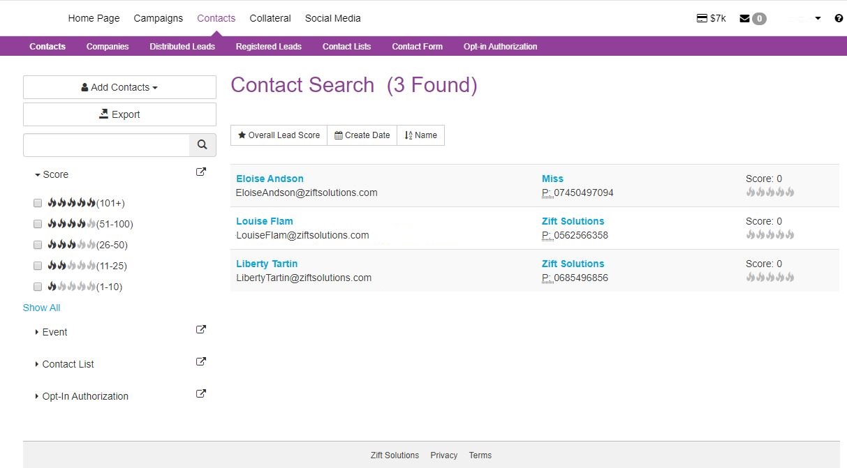 View Detail Feature Bundle: Contacts – ZiftONE Admin