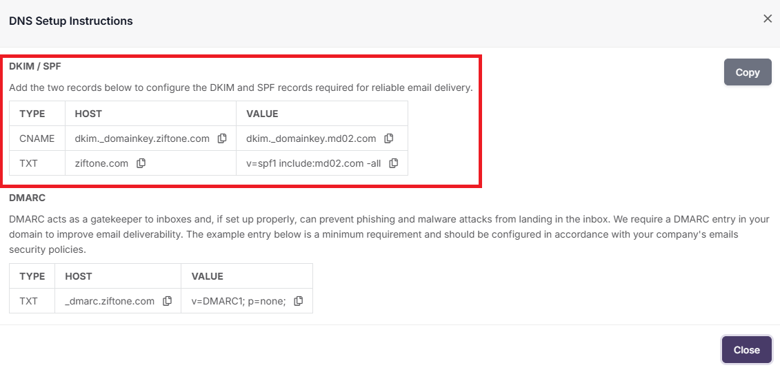 Adding DKIM Records for Email Authentication – ZiftONE Admin