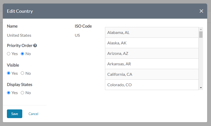 Country Management – ZiftONE Admin