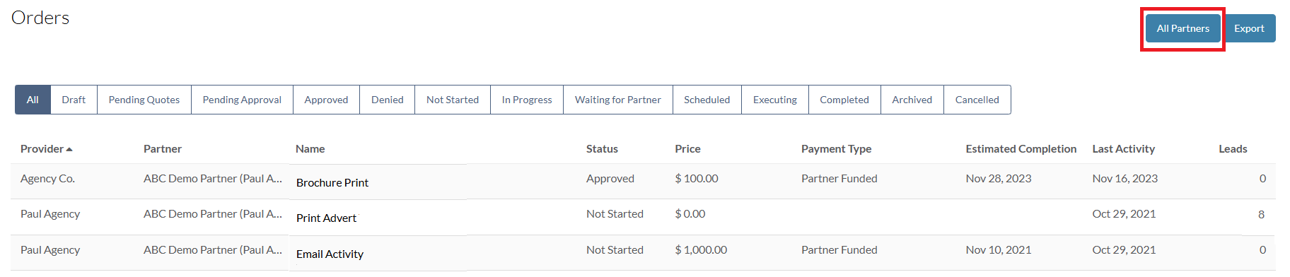 View Provider Orders – ZiftONE Admin